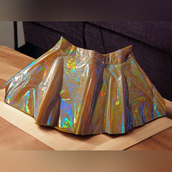 Skirts | Latex Holographic Mini Skater Skirt Medium New | Poshmark